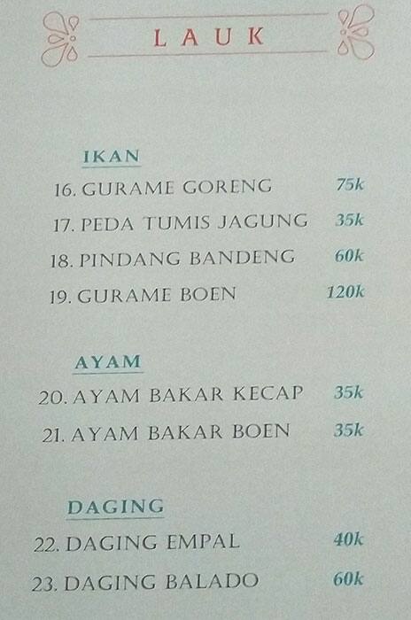 Menu at Boen Kitchen restaurant, Jakarta