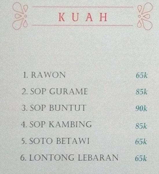 Menu at Boen Kitchen restaurant, Jakarta