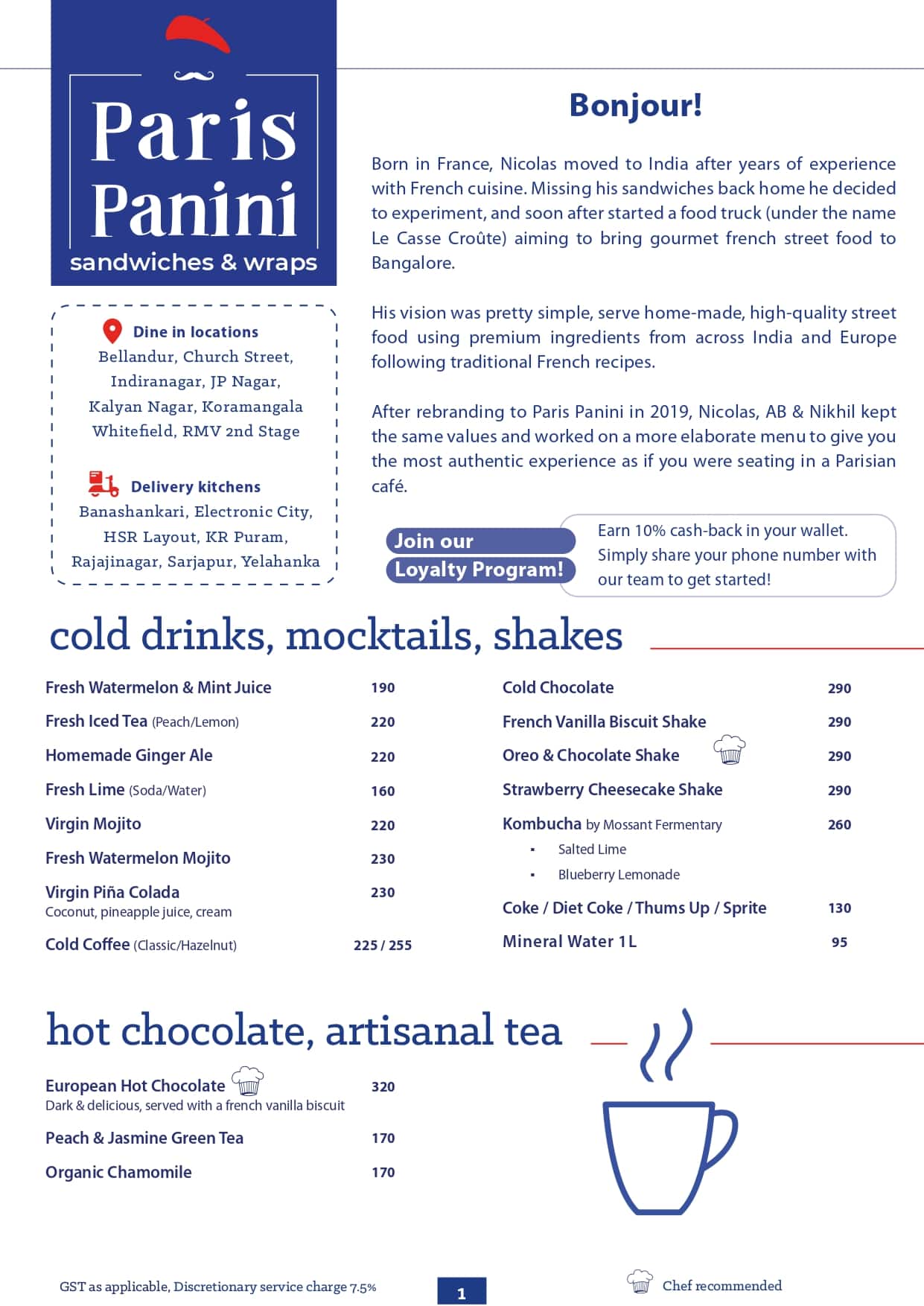 Menu of Paris Panini - Gourmet Sandwiches & Wraps, Rajajinagar, Bangalore