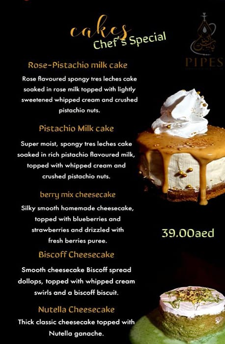 Menu of Pipes Shisha Lounge & Café, Al Safa, Dubai
