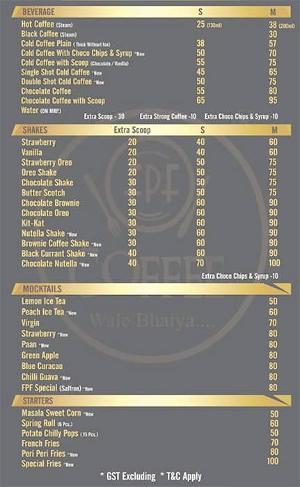 Menu of FPF Coffee Wale Bhaiya, Raja Park, Jaipur Menu of FPF Coffee Wale Bhaiya, Raja Park, Jaipur