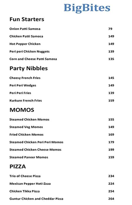 Menu of BigBites, Rajendra Nagar, Hyderabad