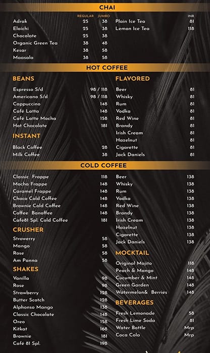 Menu of Cafe 81, Manesar, Gurgaon