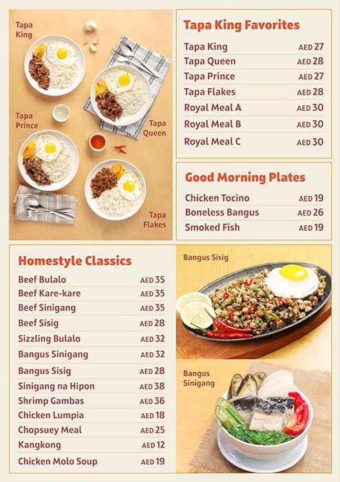 Menu at Tapa king restaurant, Dubai, Al Ghurair Centre