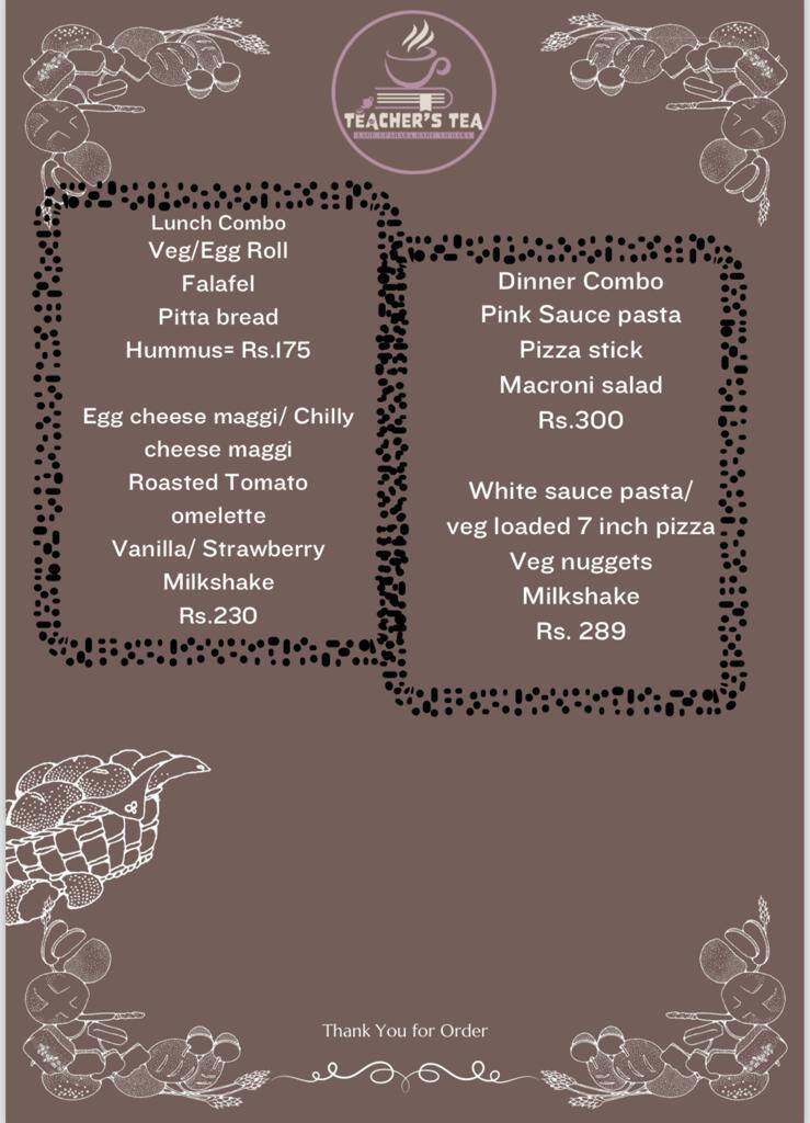 Menu of Teacher's Tea, KR Puram, Bangalore