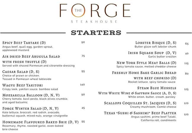 Menu at The Forge restaurant, Abu Dhabi
