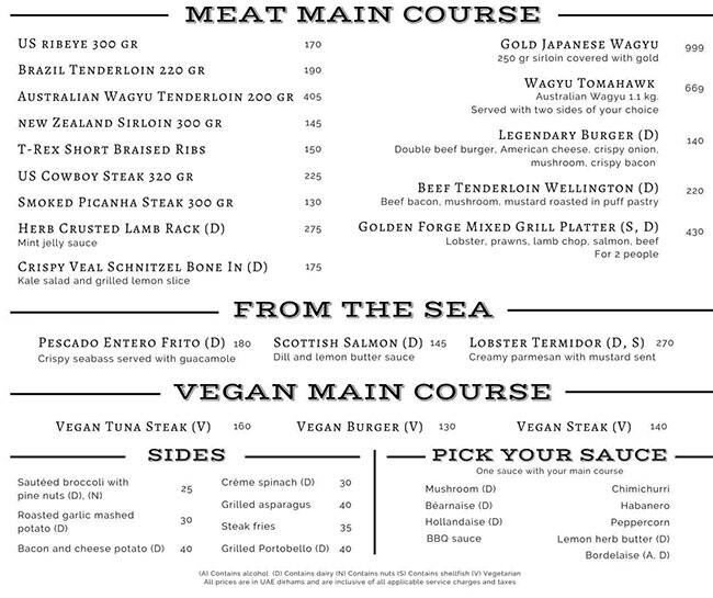 Menu at The Forge restaurant, Abu Dhabi