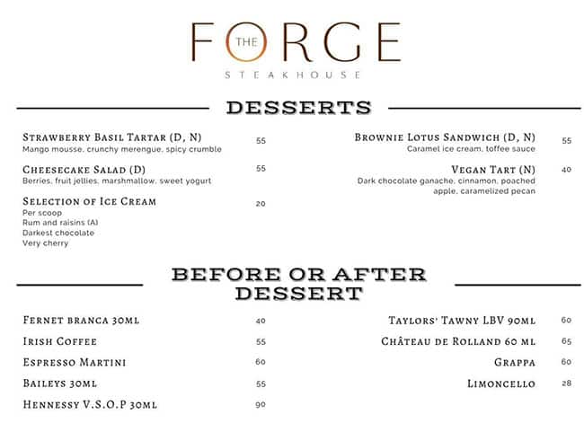 Menu at The Forge restaurant, Abu Dhabi