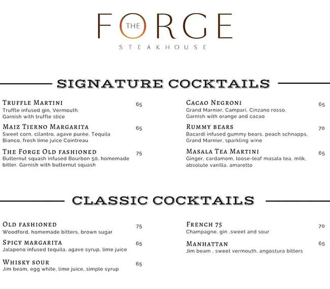 Menu at The Forge restaurant, Abu Dhabi