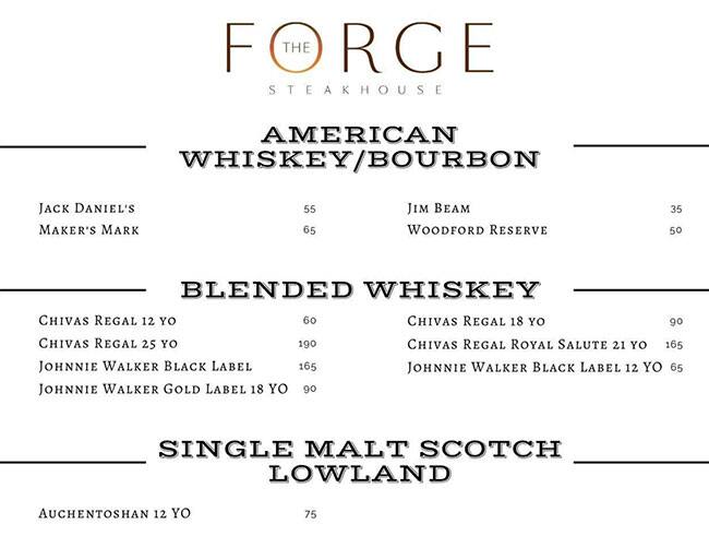 Menu at The Forge restaurant, Abu Dhabi