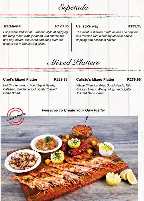 Menu at Cianos Rosettenville restaurant, Johannesburg