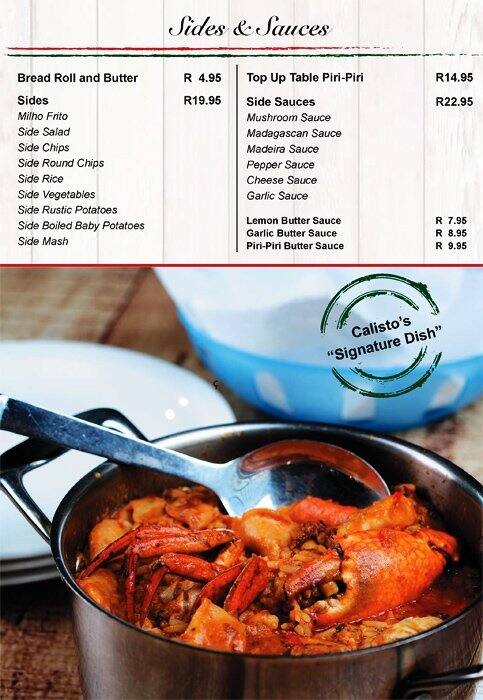 Menu at Cianos Rosettenville restaurant, Johannesburg