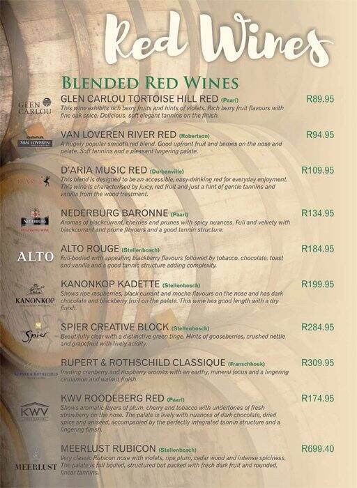 Menu at Cianos Rosettenville restaurant, Johannesburg