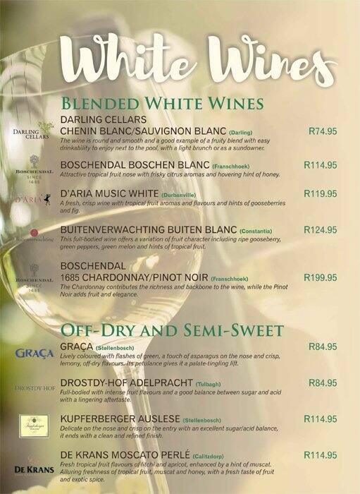 Menu at Cianos Rosettenville restaurant, Johannesburg
