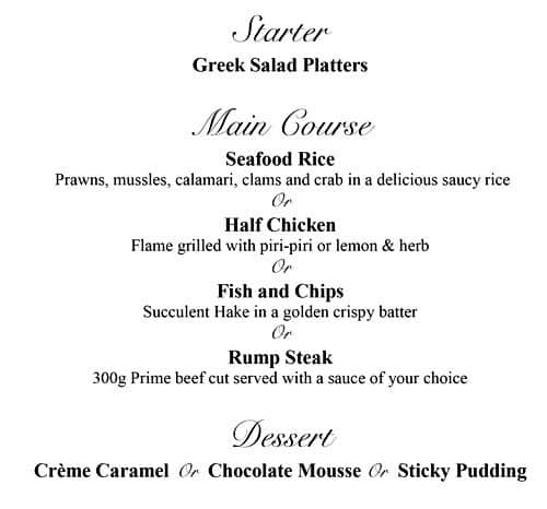Menu at Cianos Rosettenville restaurant, Johannesburg