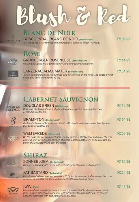 Menu at Cianos Rosettenville restaurant, Johannesburg