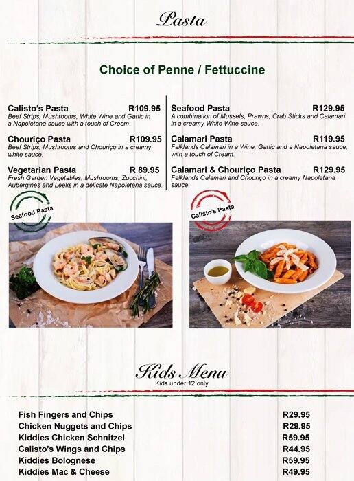 Menu at Cianos Rosettenville restaurant, Johannesburg