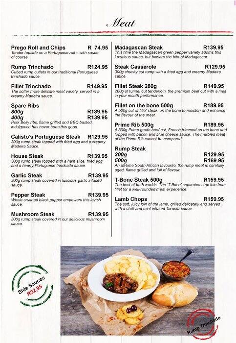 Menu at Cianos Rosettenville restaurant, Johannesburg
