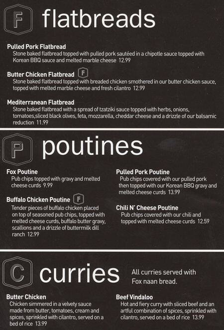 Menu at Fox & Fiddle Danforth pub & bar, Toronto, 535 Danforth Ave