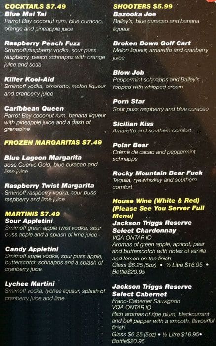 Menu at Fox & Fiddle Danforth pub & bar, Toronto, 535 Danforth Ave