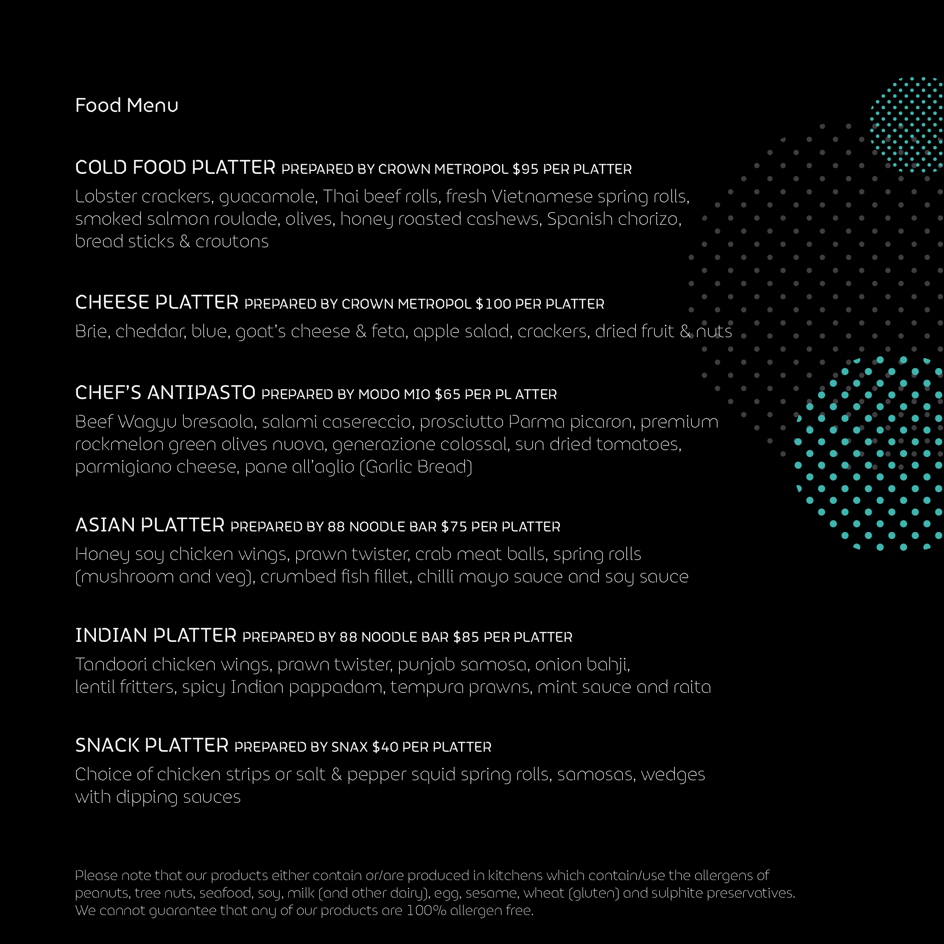 Menu at Fusion Bar, Burswood, Great Eastern Hwy