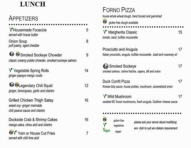 Menu at Dockside Restaurant, Vancouver