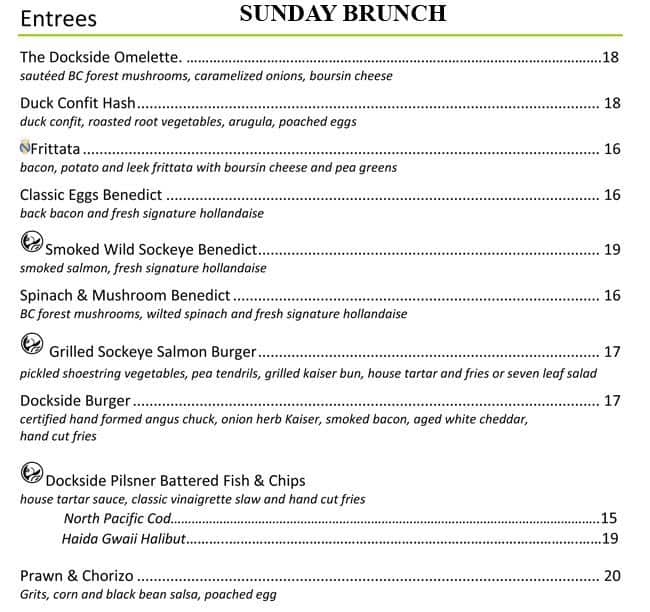 Menu at Dockside Restaurant, Vancouver