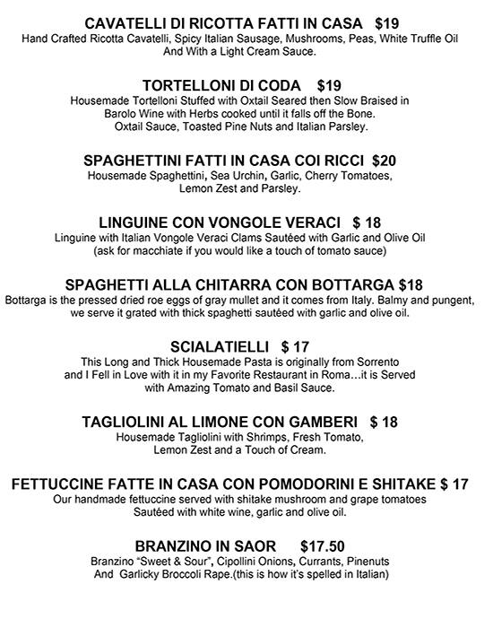 Menu at Il Posto Accanto pub & bar, New York City, 190 E 2nd St