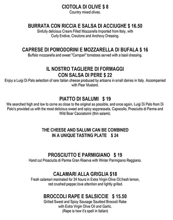 Menu at Il Posto Accanto pub & bar, New York City, 190 E 2nd St