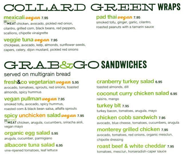 Menu at fresh&co restaurant, New York City, 6th Ave #8701