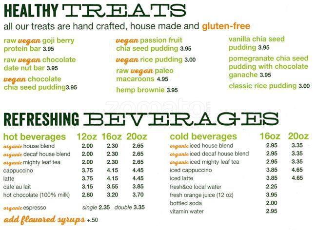 Menu at fresh&co restaurant, New York City, 6th Ave #8701