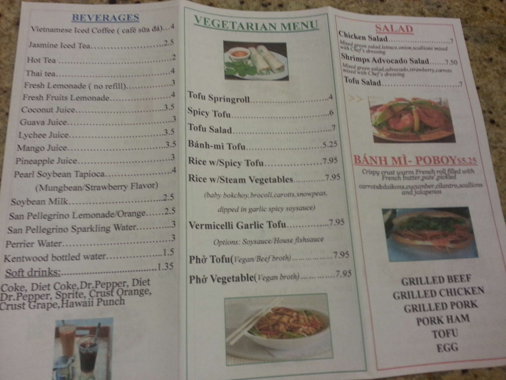 Menu at Lilly's Café restaurant, New Orleans
