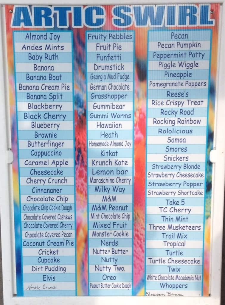 Menu at Doozies Ice Cream Place, Mount Pleasant