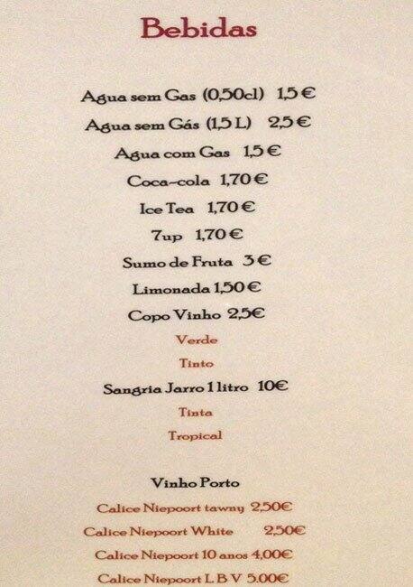 Menu at Sweet Douro pub & bar, Vila Nova de Gaia