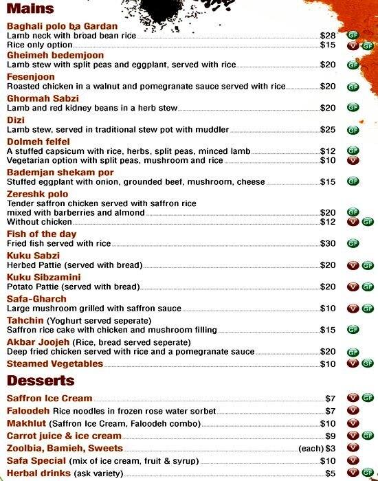 Menu at Safa City cafe, Perth