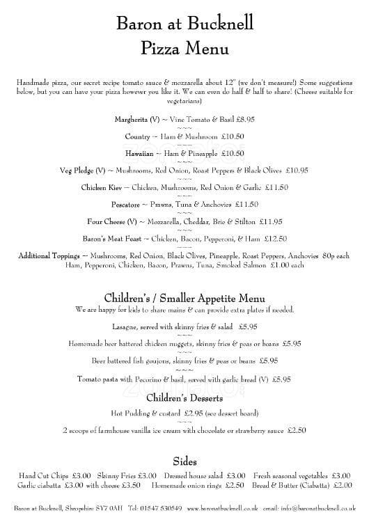 Menu at The Baron at Bucknell, Bucknell, The Baron at Bucknell