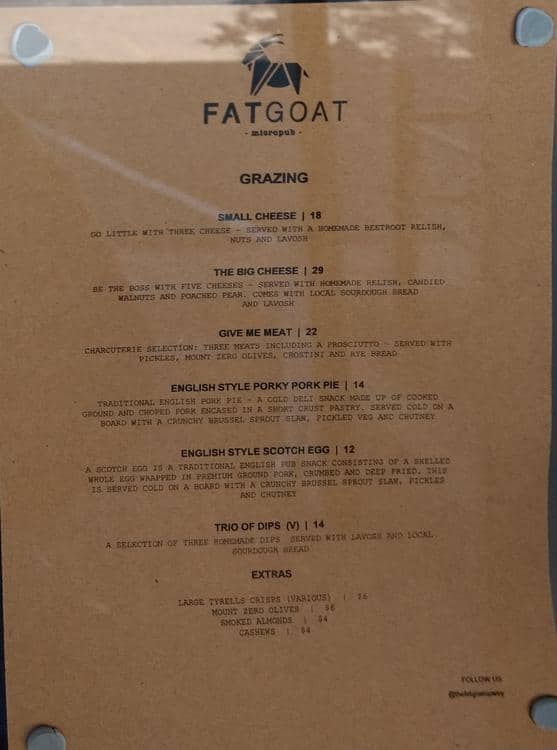 Menu at The Fat Goat pub & bar, Upwey