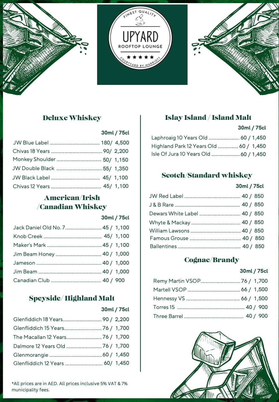 Menu of Upyard Rooftop Bar - Courtyard by Marriott Al Barsha, Al Barsha ...