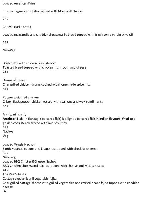 Menu at The Boho Cafe, By The Reef, Chandigarh