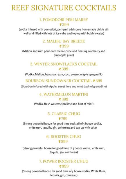 Menu at Reef, Chandigarh, PRM2+PXX