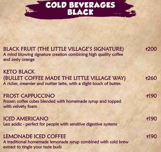 Menu at The Little Village, Hyderabad