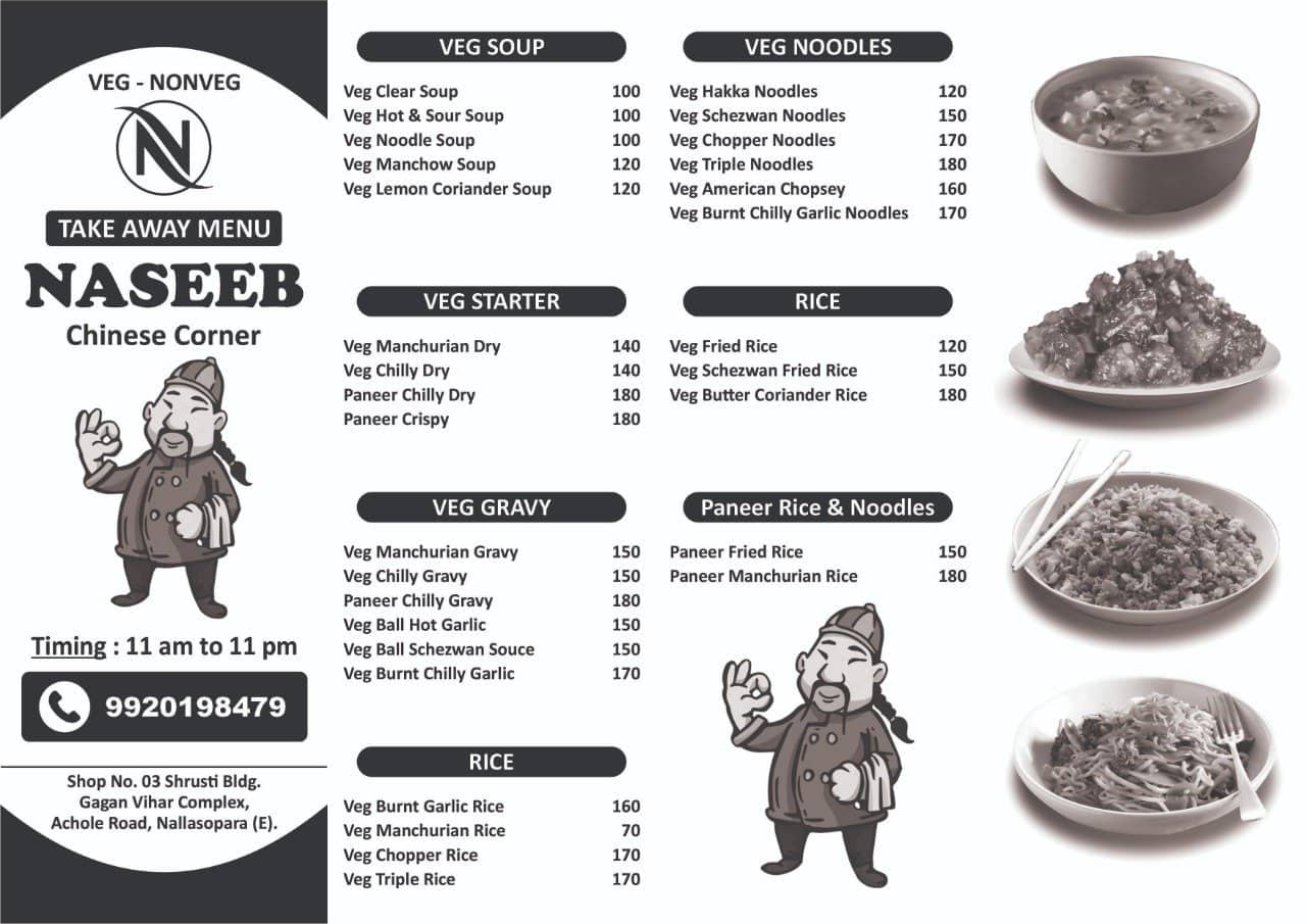 Menu of Naseeb Chinese Corner, Nalasopara, Mumbai