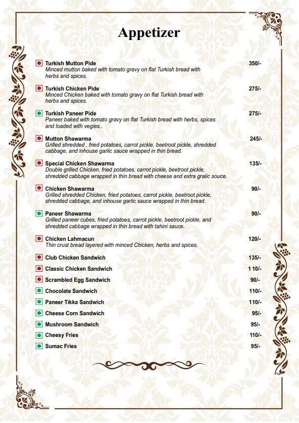 Menu at Kabir's, Kolkata