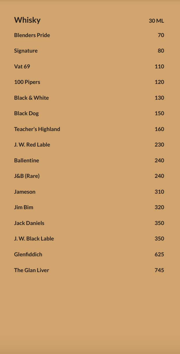 Menu of Misu Restaurant & Bar, Panaji, Goa