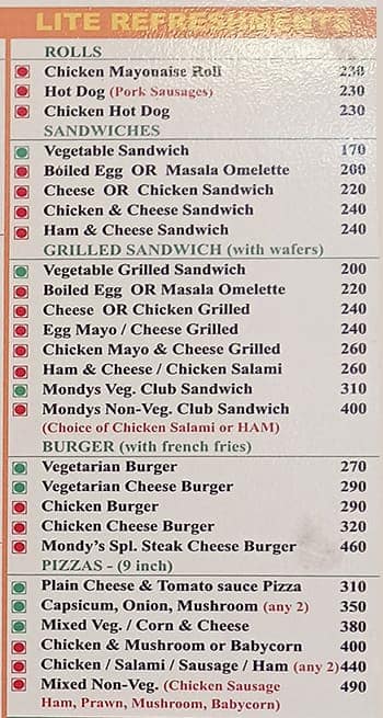 Menu at Cafe Mondegar, Mumbai, Metro House