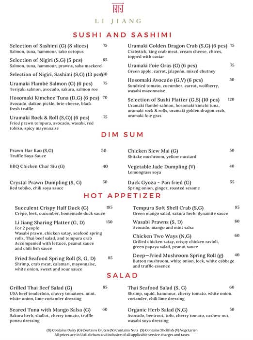Menu At Li Jiang Restaurant Abu Dhabi