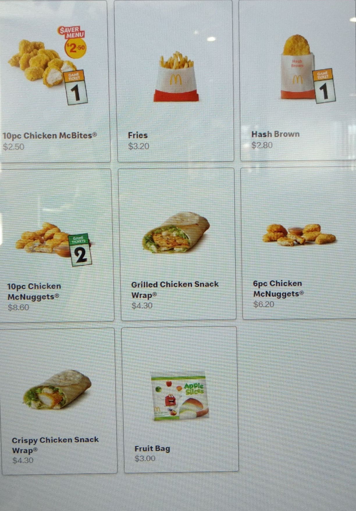 Menu at McDonald's restaurant, Auckland, /1161 Great N Rd