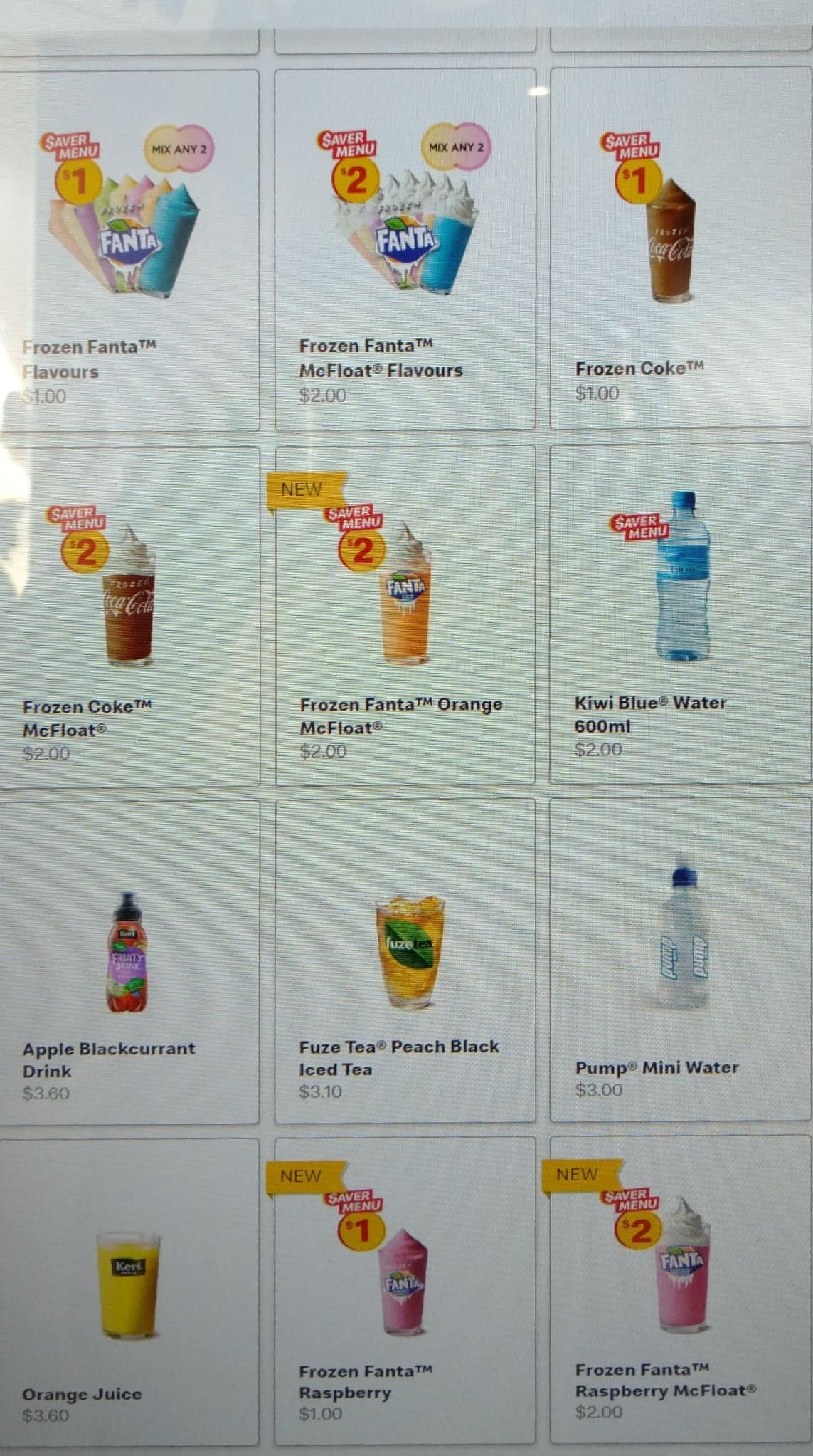 Menu at McDonald's restaurant, Auckland, /1161 Great N Rd