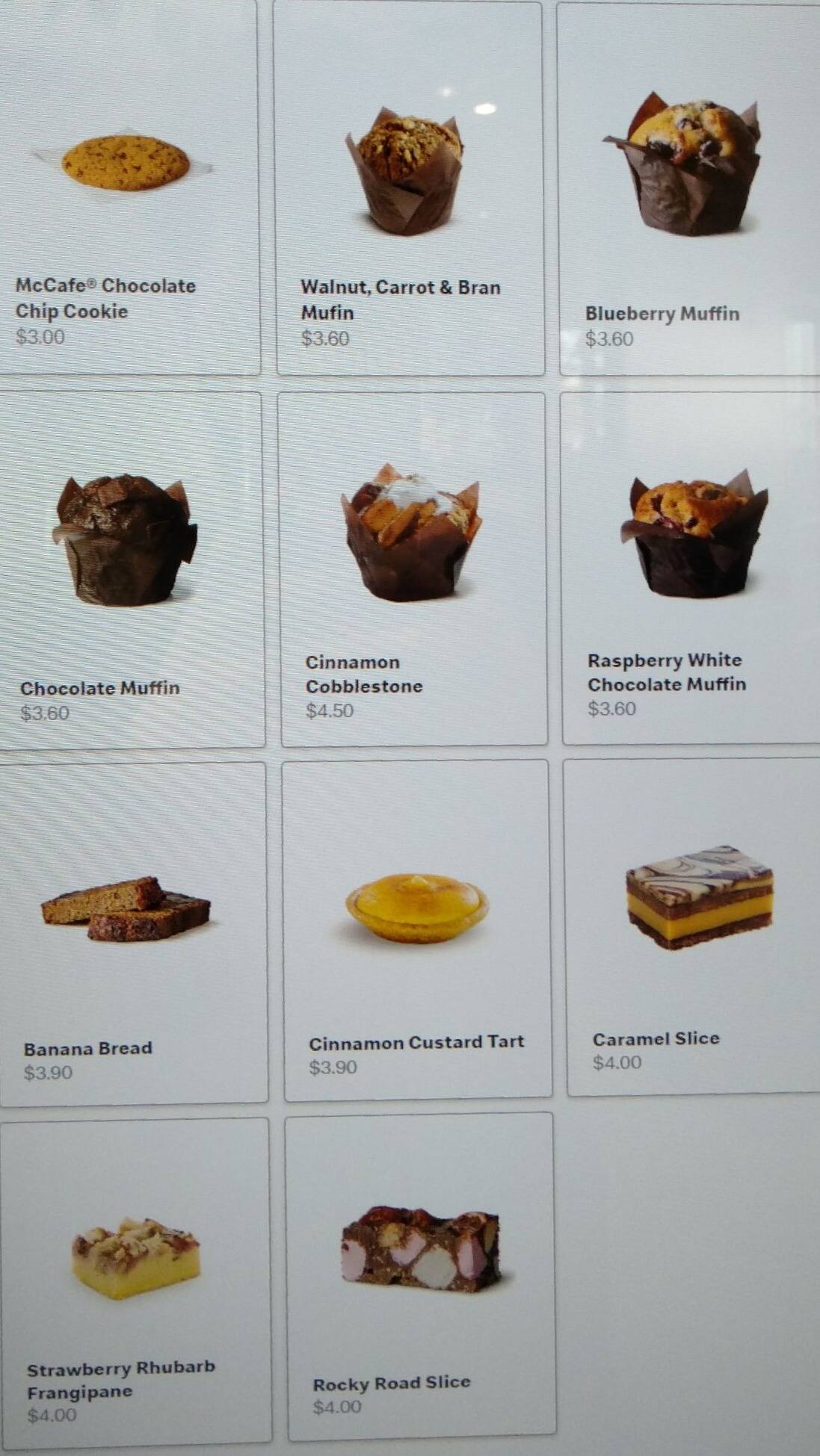 Menu at McDonald's restaurant, Auckland, /1161 Great N Rd