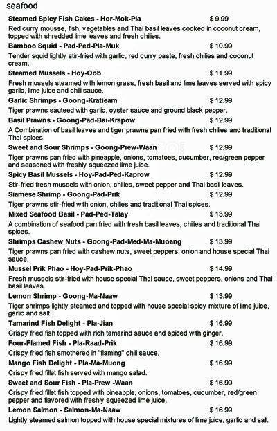 Menu at Little Bangkok Thai Cuisine restaurant, Markham